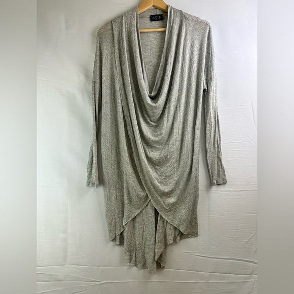 Astr | Tops | Cozy Season Star Heathered Grey Long Tunic With Draped ...